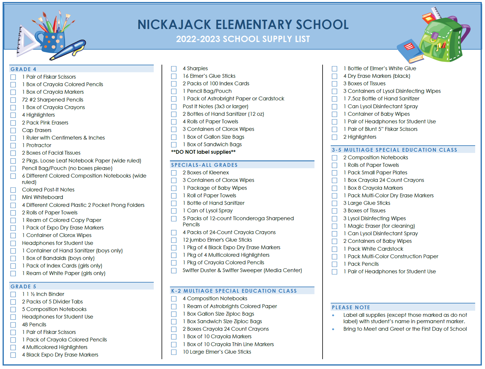 2022 2023 School Supply List 2022 2023 School Supply List