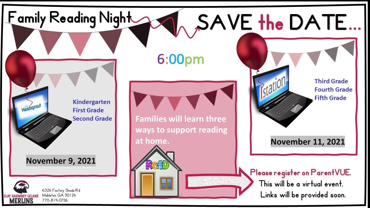Family Reading Nights November 9th and November 11th, 2021