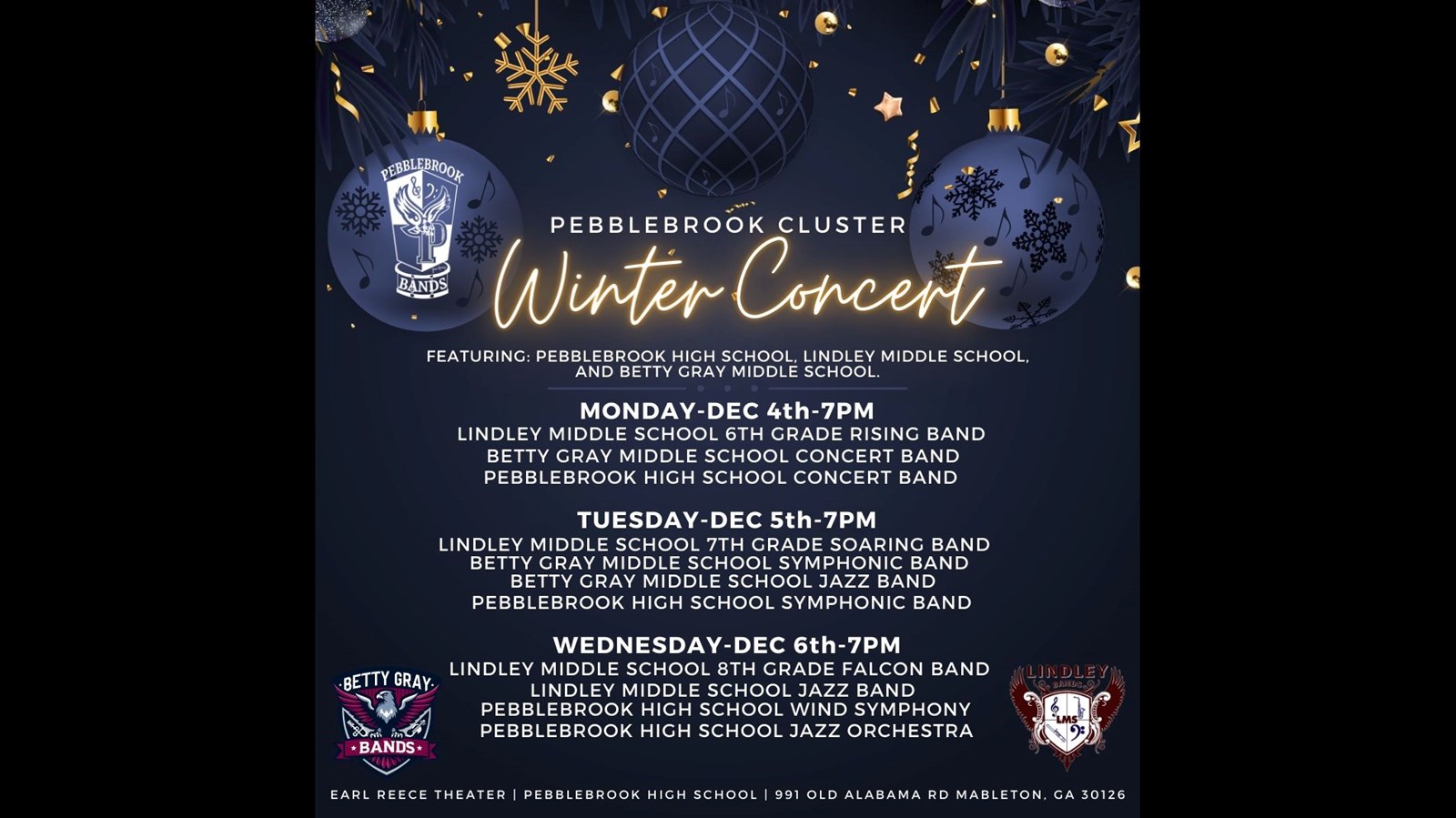 Band Winter Concerts- December 4th & 5th